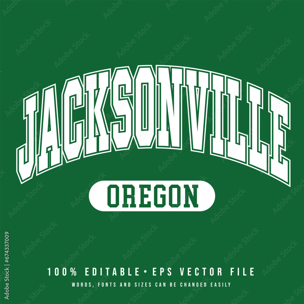 Jacksonville Text Effect Vector Editable College T Shirt Design Printable Text Effect Vector