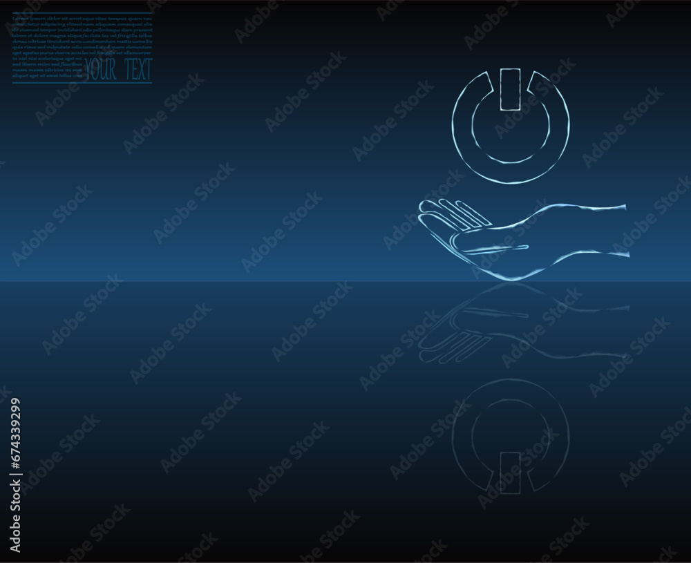 Vector illustration of power button on a hand with mirror reflection ...
