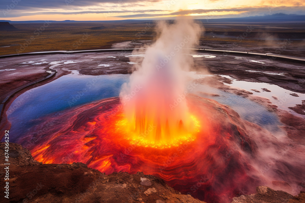 awe-inspiring eruption of geyser in Iceland, with towering column of ...