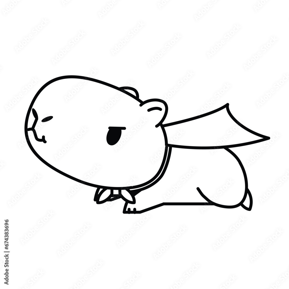 Cute Cartoon Hero Capybara Flying. Perfect for coloring page or book ...