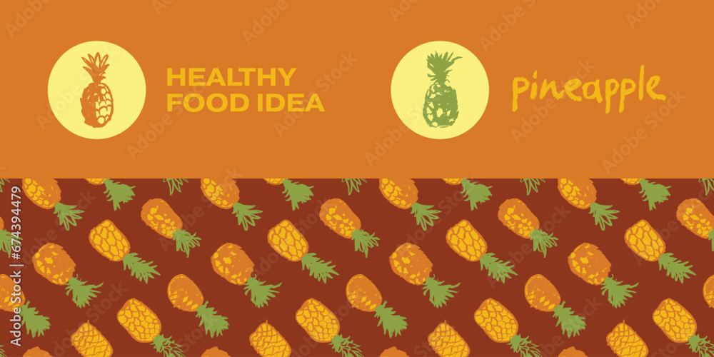 Vector seamless pattern with color hand drawn pineapple ornament ...