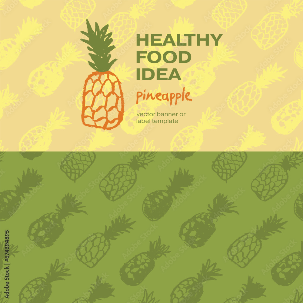 Vector seamless pattern with color hand drawn pineapple ornament ...