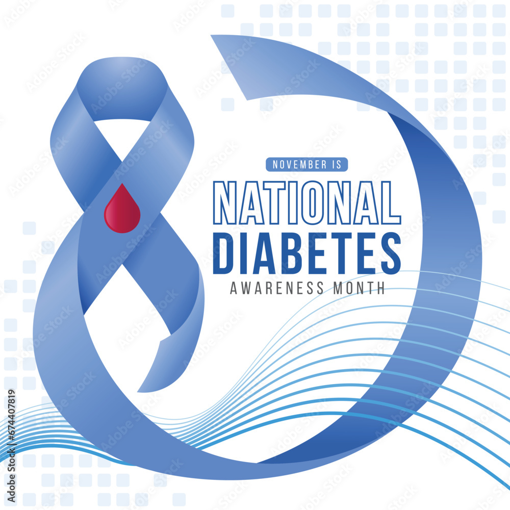 November is national diabetes awareness month - Text in blue ribbon ...