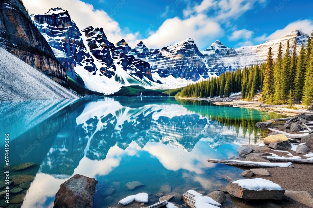 Glacier National Park, Montana, USA. Reflection of mountains and lake ...