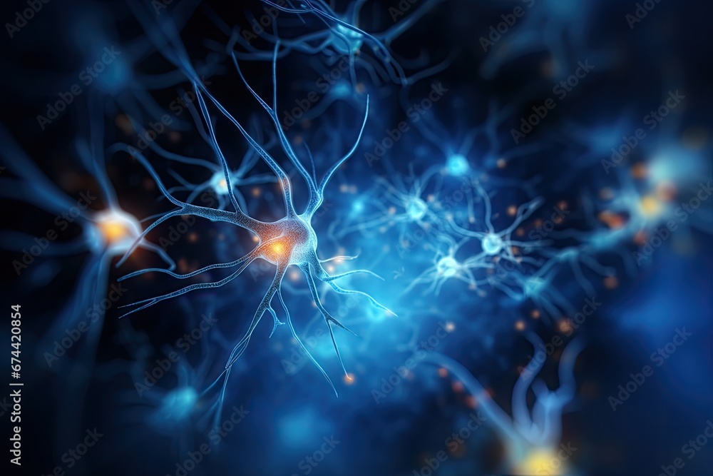 Neuron cell, 3D illustration, computer generated, abstract background ...