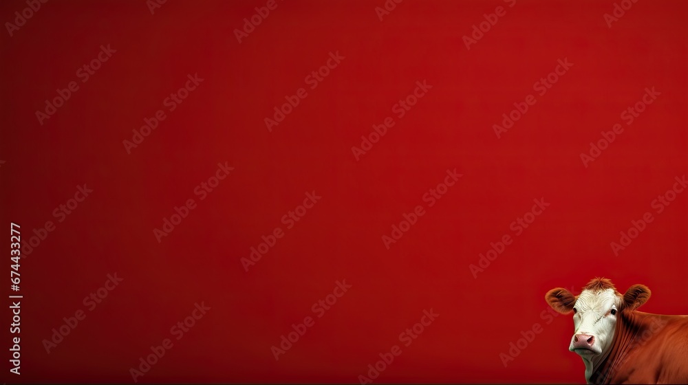 An illustration of a cow on the crimson background. Conceptual art ...