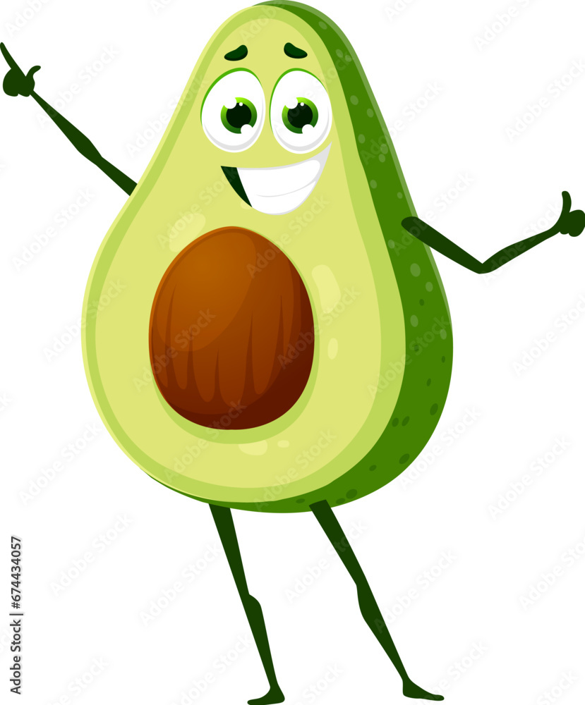 Cartoon funny avocado character with smile, emoji or kawaii emoticon ...