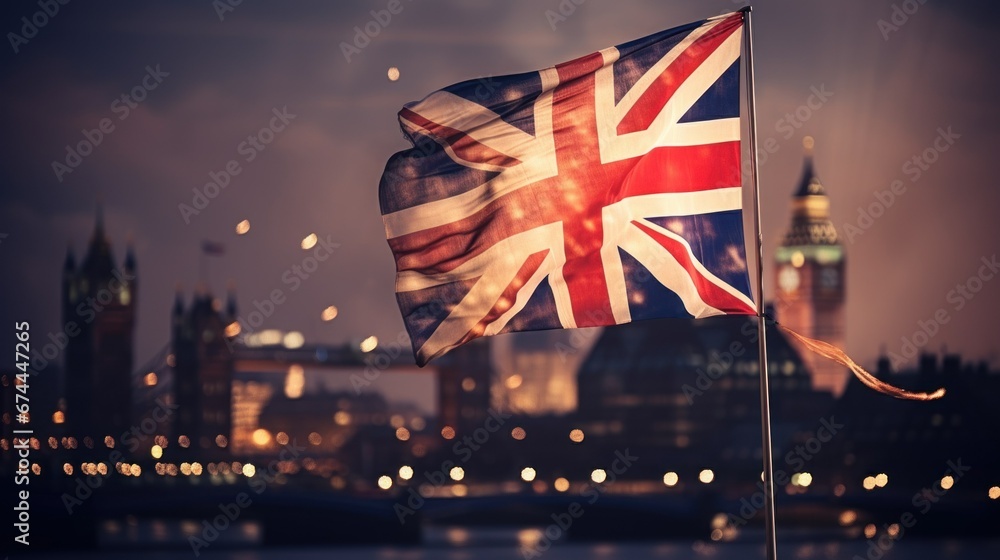 Guy Fawkes Night Bonfire festive background with United Kingdom flag ...