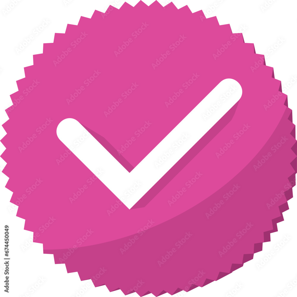 burgundy color check mark FLAT 3d icon isolated on white background ...