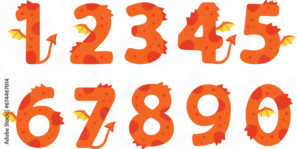 Set of cartoon numbers stylized as a dragon. Dragon is a symbol of the ...