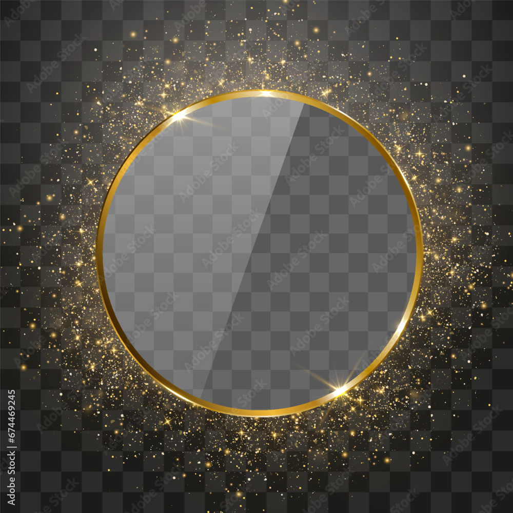 Vector gold frame around glitter particles. Glitter gold particles ...