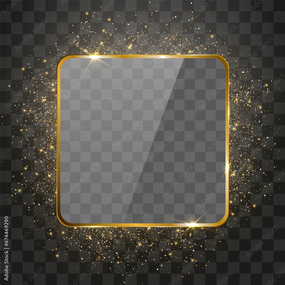 Vector gold frame around glitter particles. Glitter gold particles ...