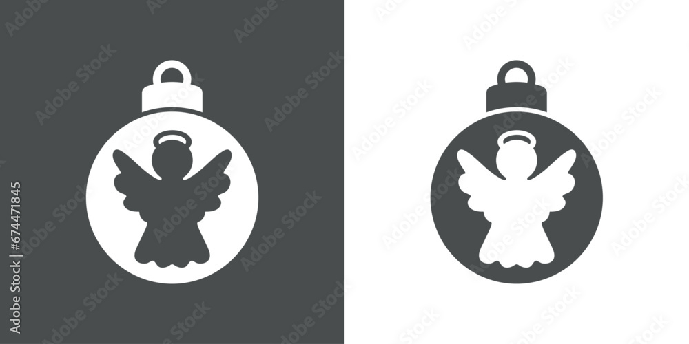Tiempo de Navidad. Logo con silueta de bola de navidad con ángel con ...