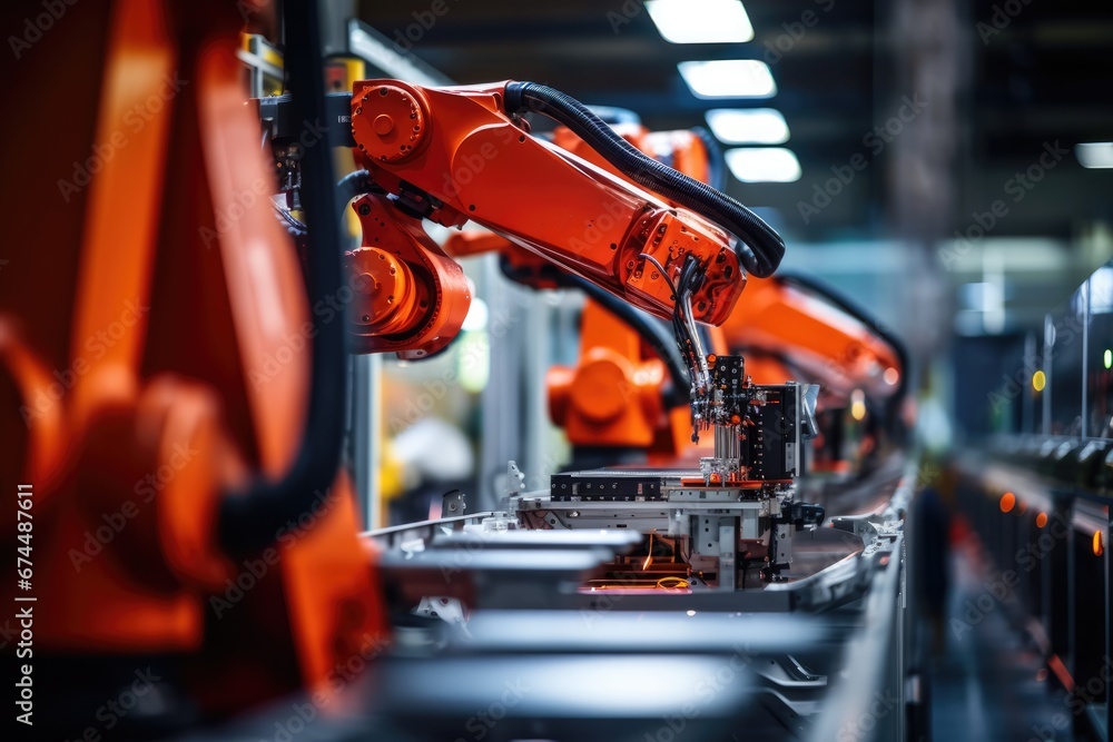 Robotic Arms And Conveyors In Manufacturing Plant. Сoncept Industrial ...