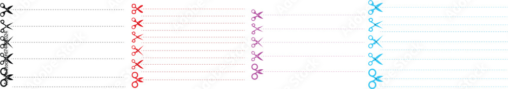 Scissors Icon set. Cutting scissors with cut lines symbols. Cut here ...