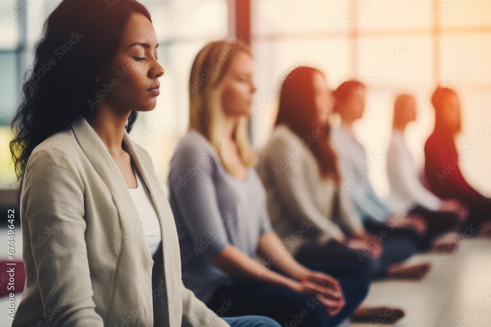 Mindfulness at Work - Employees participating in a meditation session ...