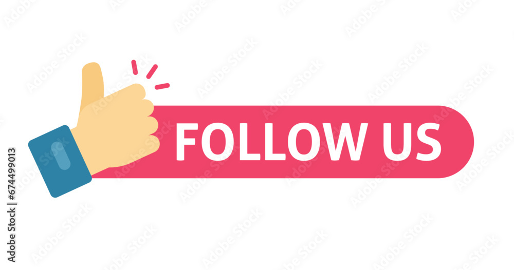 Follow us button icon vector with social like thumb up graphic ...