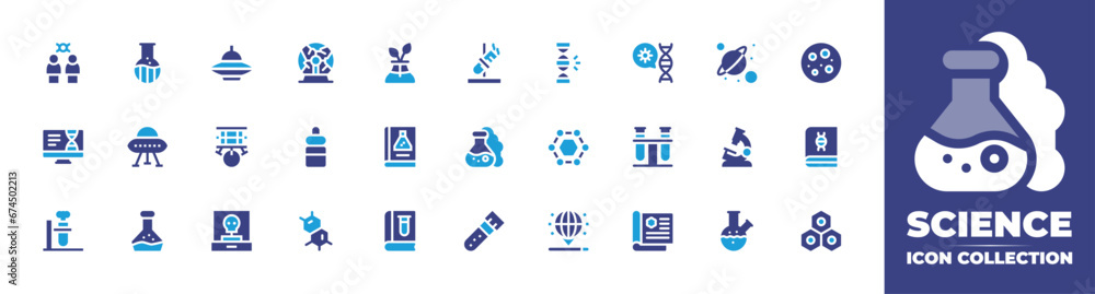 Science icon collection. Duotone color. Vector and transparent illustration. Containing chemical ...