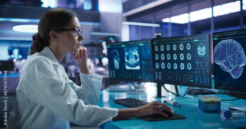 Hospital Research Laboratory: Female Medical Scientist Using Computer ...