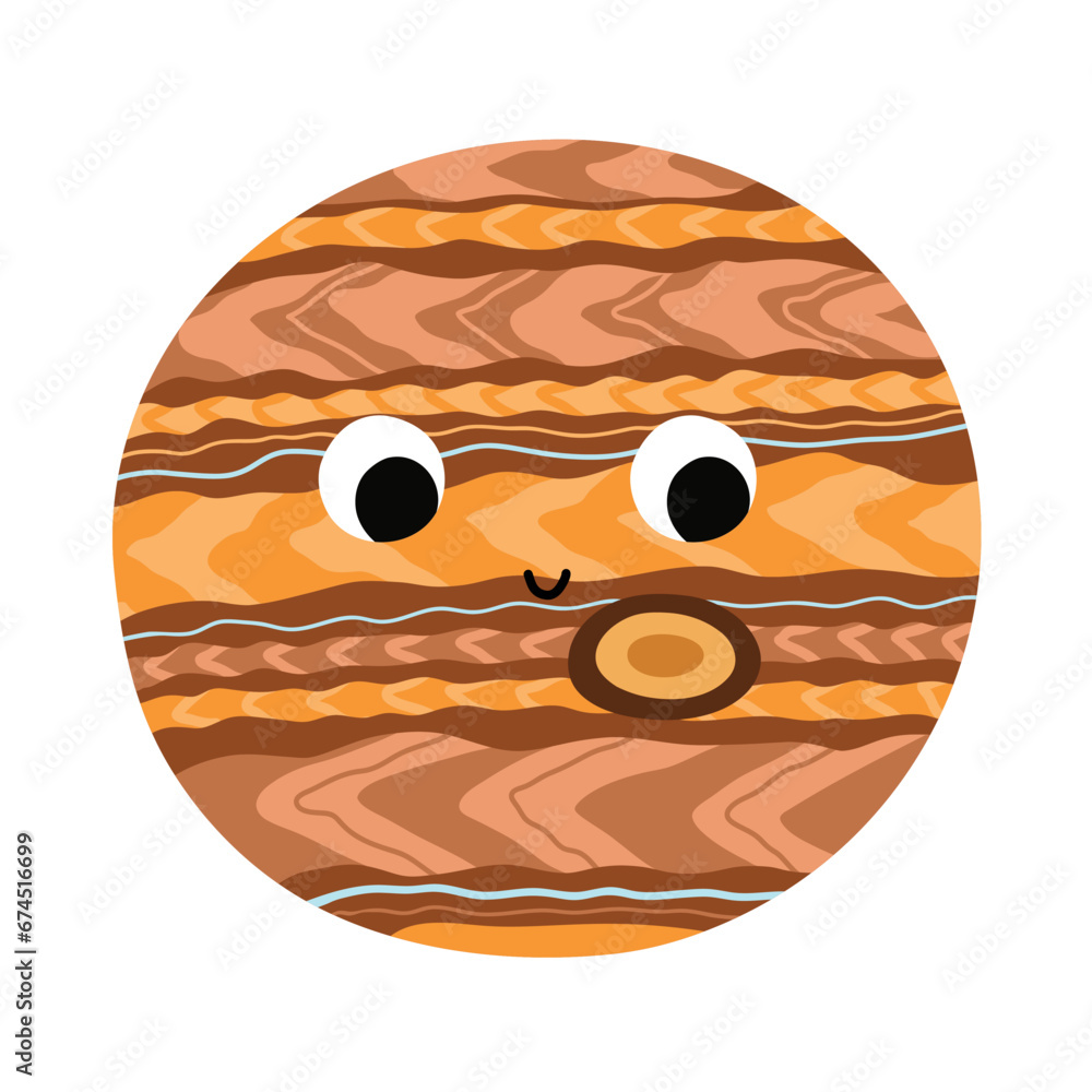Happy Jupiter planet in cartoon style. Cute smiling Solar System ...
