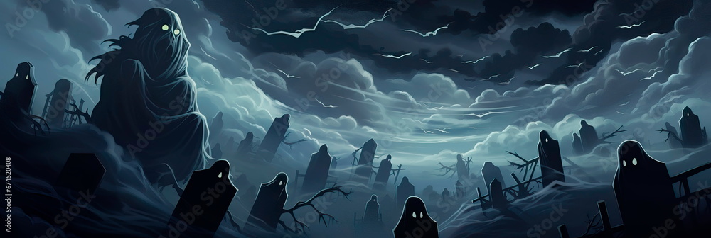 Ghostly Ghoul Background floating ghosts of different sizes and ...