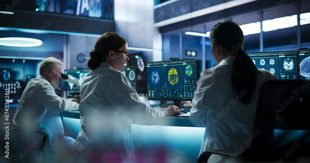 Back View Of Diverse Scientists Working In Medical Research Center ...
