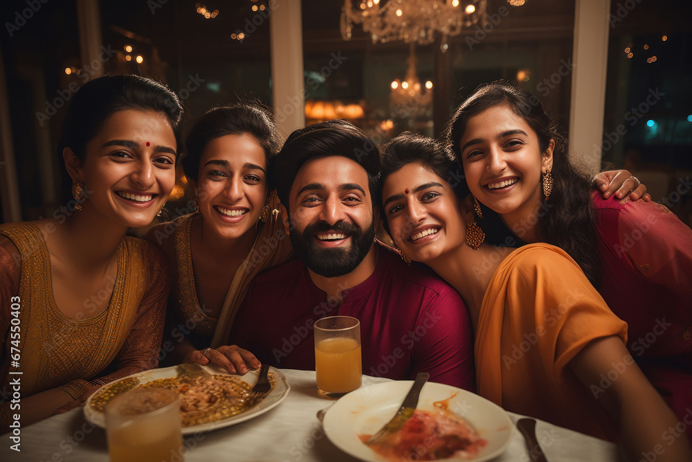 indian sikh religious family enjoying dinner on traditional festival at ...