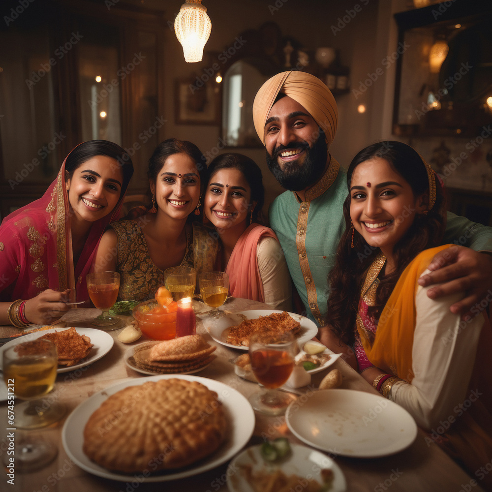 Indian sikh religious family enjoying dinner together at home Stock ...