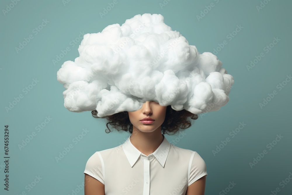 Woman with Head in Clouds depicting Thinking Mental Health Daydreaming ...