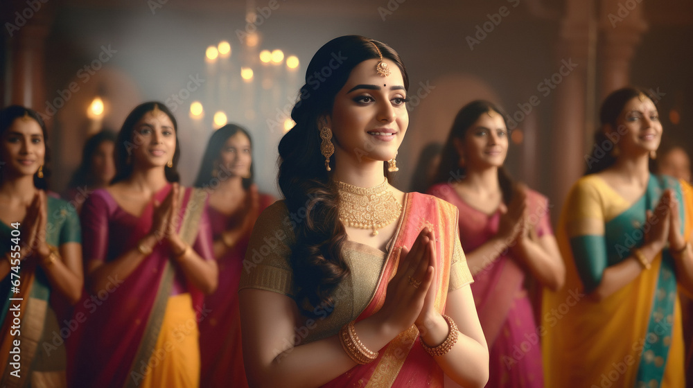 Young Indian woman praying at the temple Stock Photo | Adobe Stock