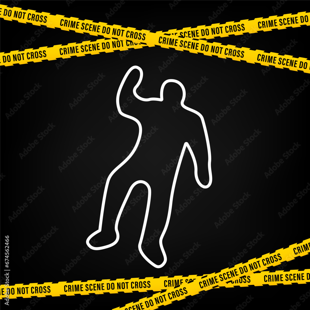 Creative Police line black and yellow stripe border. Chalk outline from ...