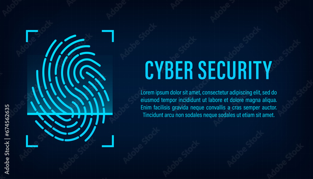 Cyber Security Concept : fingerprint scanning on digital blue ...
