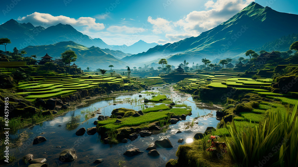 Exploring the Serene Aesthetic of a Traditional Rice Paddy Landscape ...