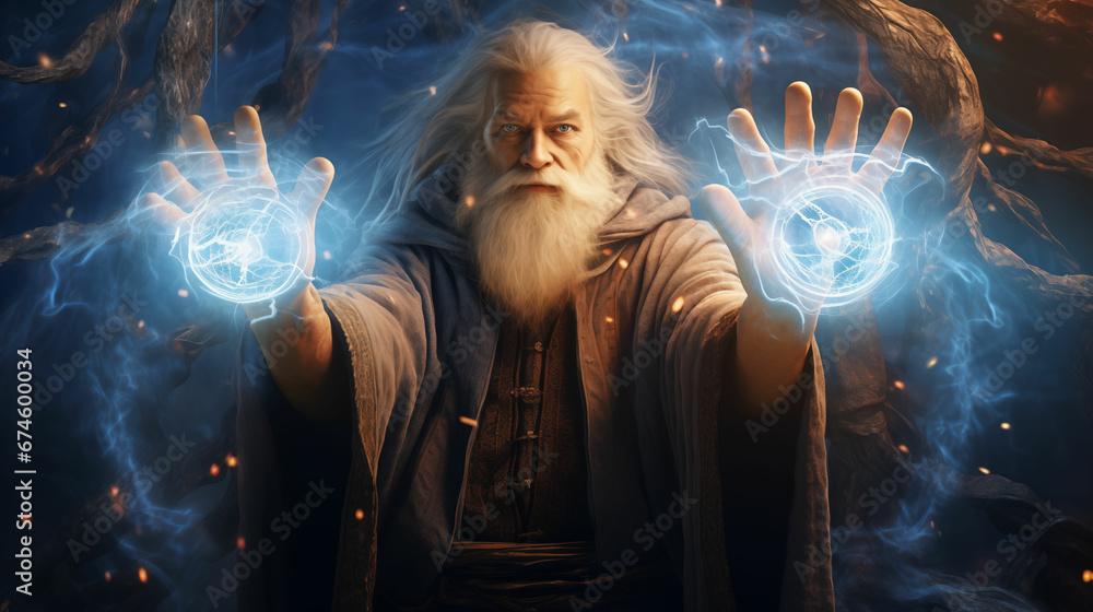 Artistic Depiction of an Elderly Male Wizard Channeling His Magical ... Artistic Depiction of an Elderly Male Wizard Channeling His Magical ...