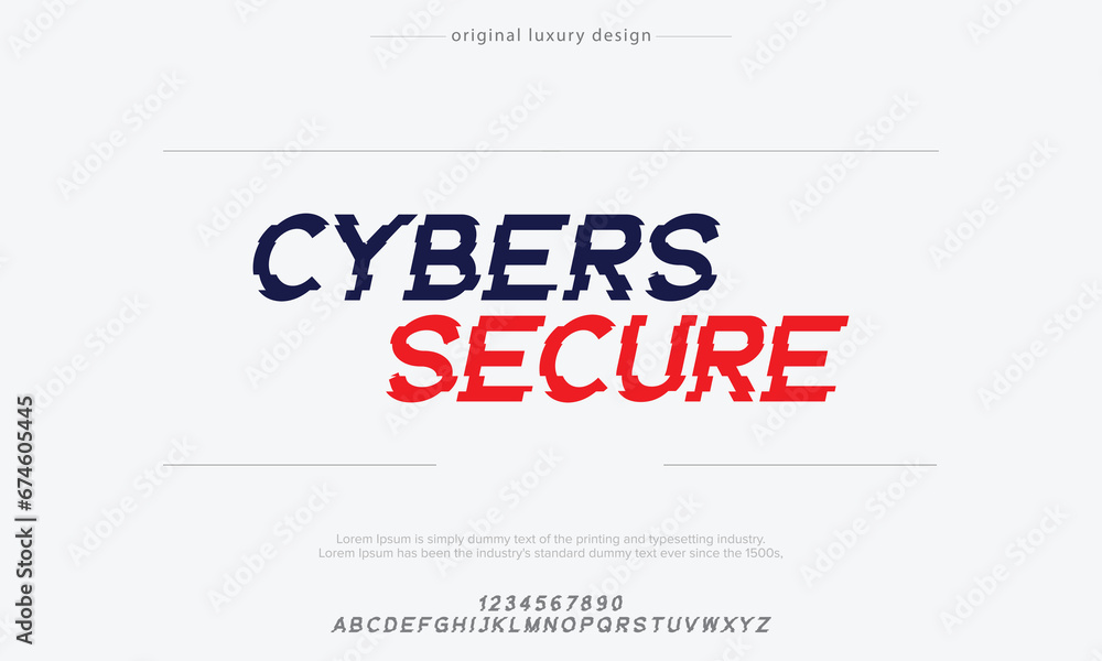 A cyber secure alphabet font with a red and dark blue color vector font ...
