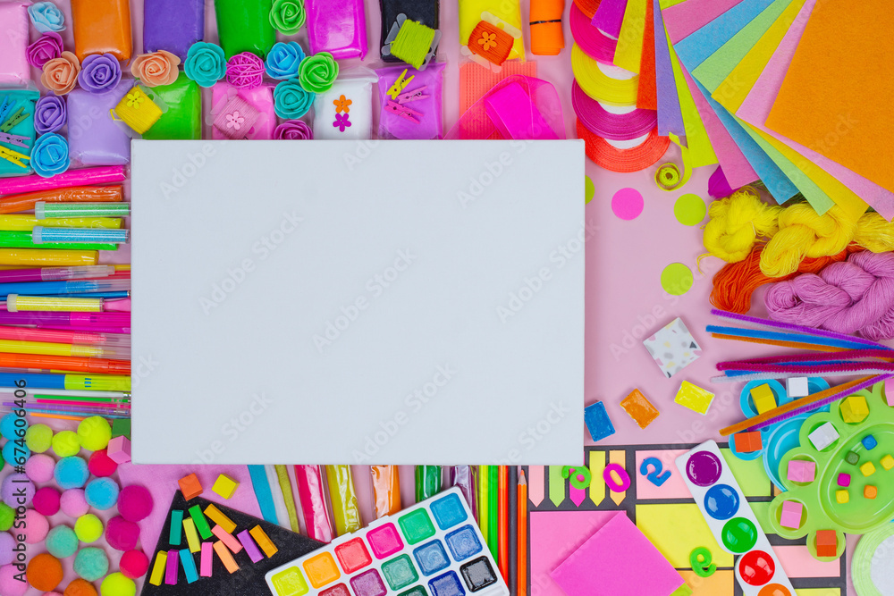 Art mock up. Mock up sheet of white paper and objects for art and for ...