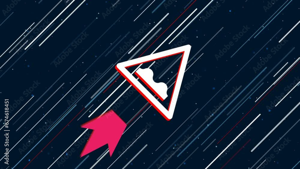 Rough road sign flies through the universe on a jet propulsion. The ...