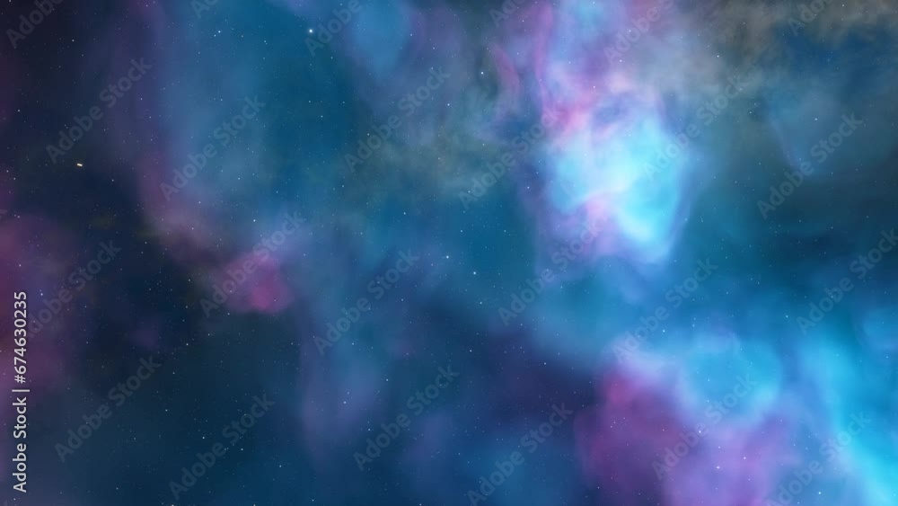 Flying Through The Stars And Blue Nebula In Space. Galaxy exploration ...