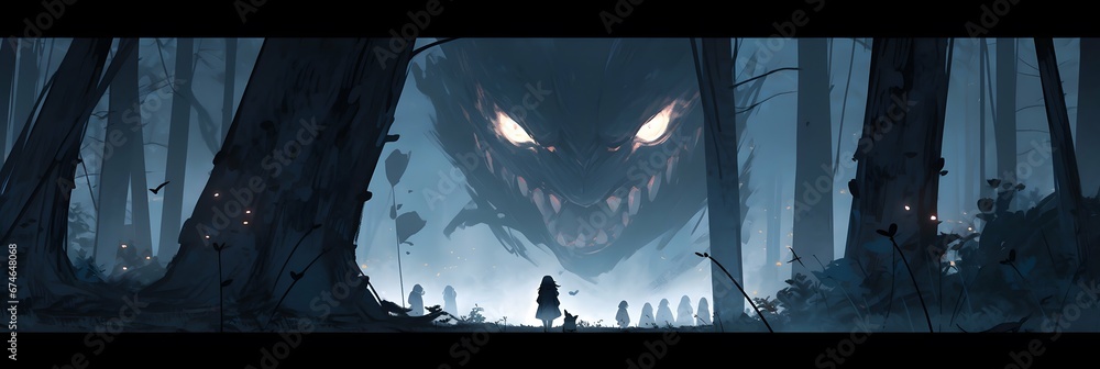 Horror Anime Manga style wallpaper background design art Stock ...