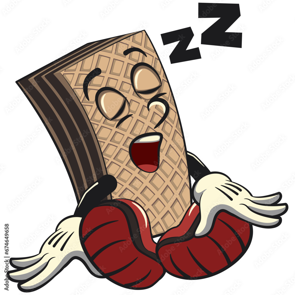 vintage mascot chocolate wafer character with cute face sleeping ...
