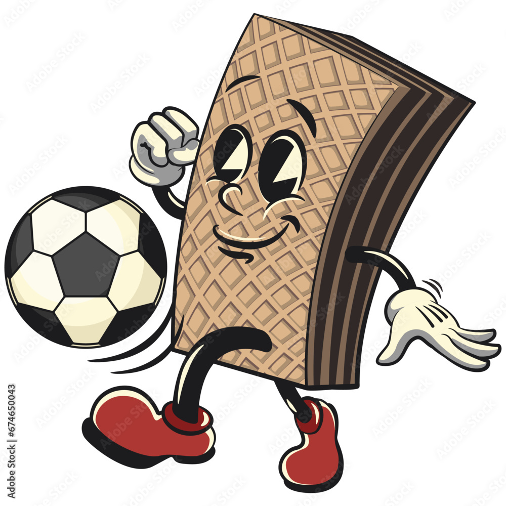 vintage chocolate wafer character mascot with funny face playing ...