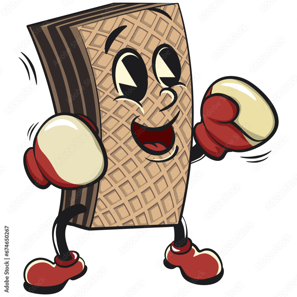 vintage chocolate wafer character mascot with funny face practicing ...