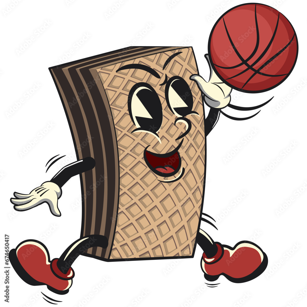 vintage mascot chocolate wafer character with funny face playing ...