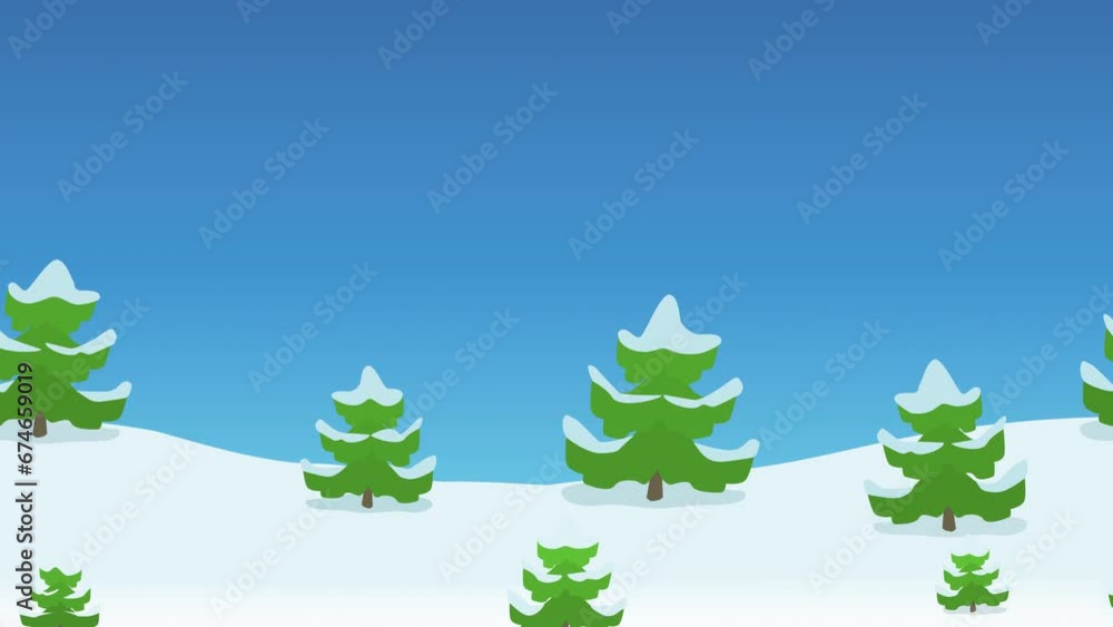 Loop Animation of a snowy fir forest in horizontal scrolling under a ...