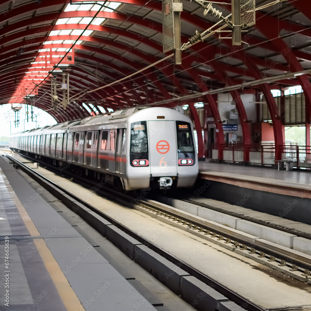 New Delhi India - October 09 2023 - Delhi Metro train arriving at ...