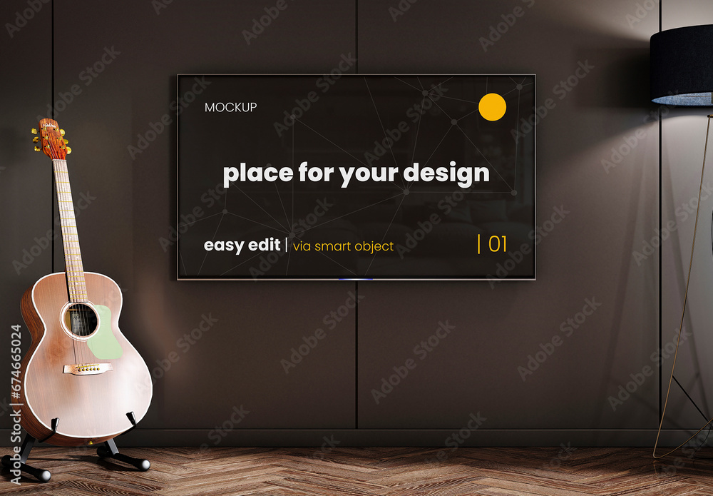 Tv Screen Build In Wall Mockup Stock Template | Adobe Stock
