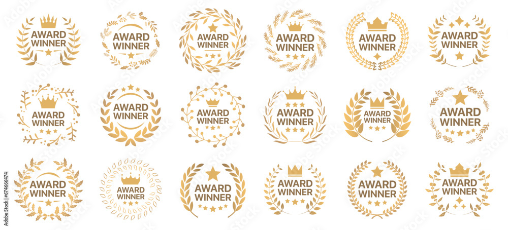 Award winner emblem with floral wreath. Floral wreath collection. Set ...