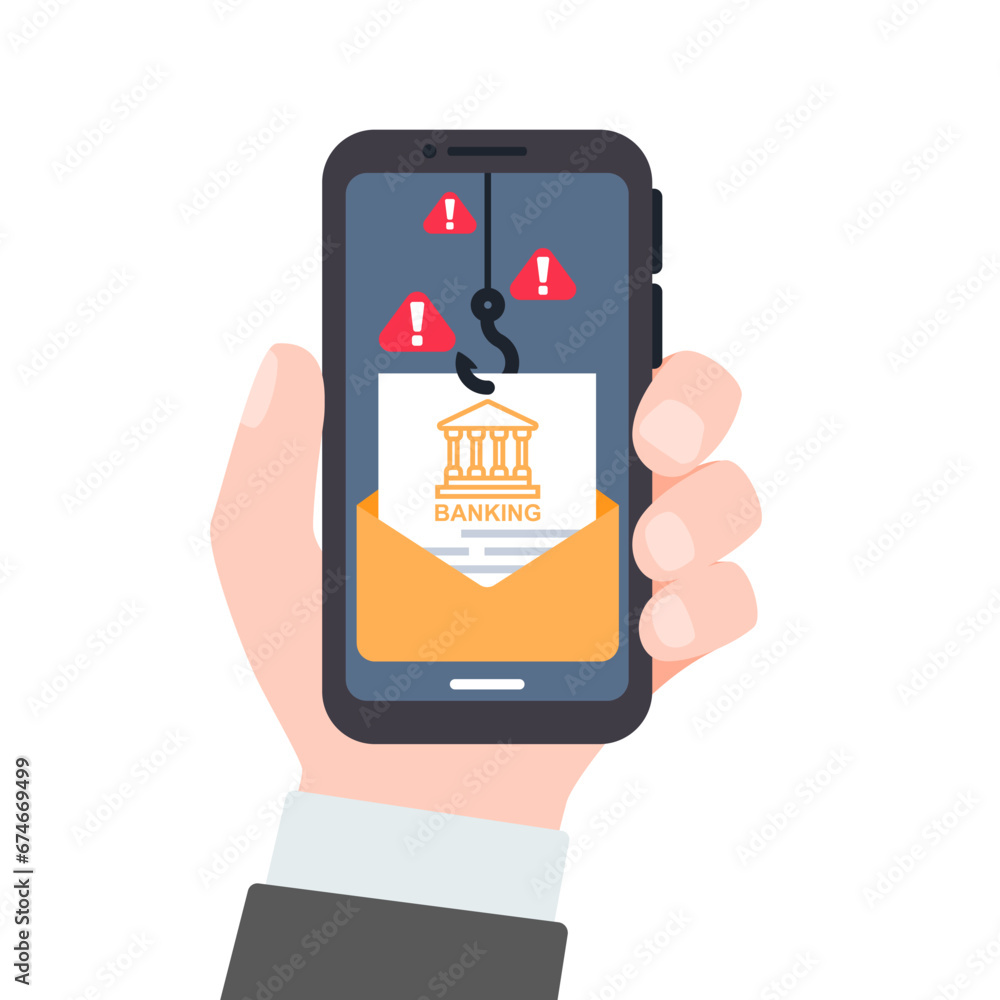 Warning and danger phishing by email. Fake message from hacker. Fraud ...