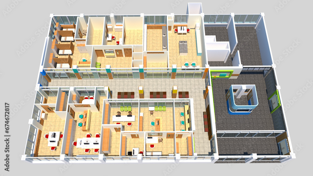 interior design 3d modeling, 3d modeling of a modern office layout plan ...