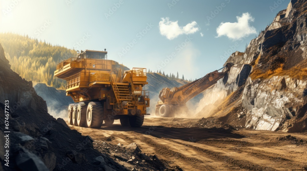 Fotografía Sand quarry banner, Industrial plant with belt conveyor in ...